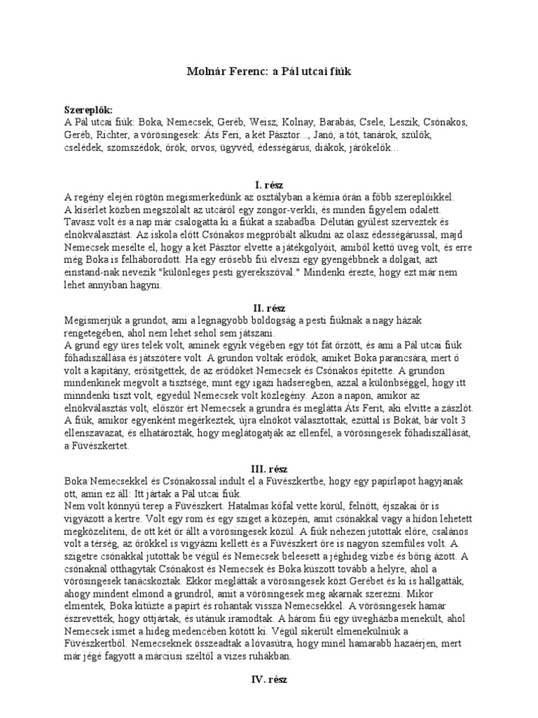 Molnar Ferenc Pal Utcai Fiuk | PDF