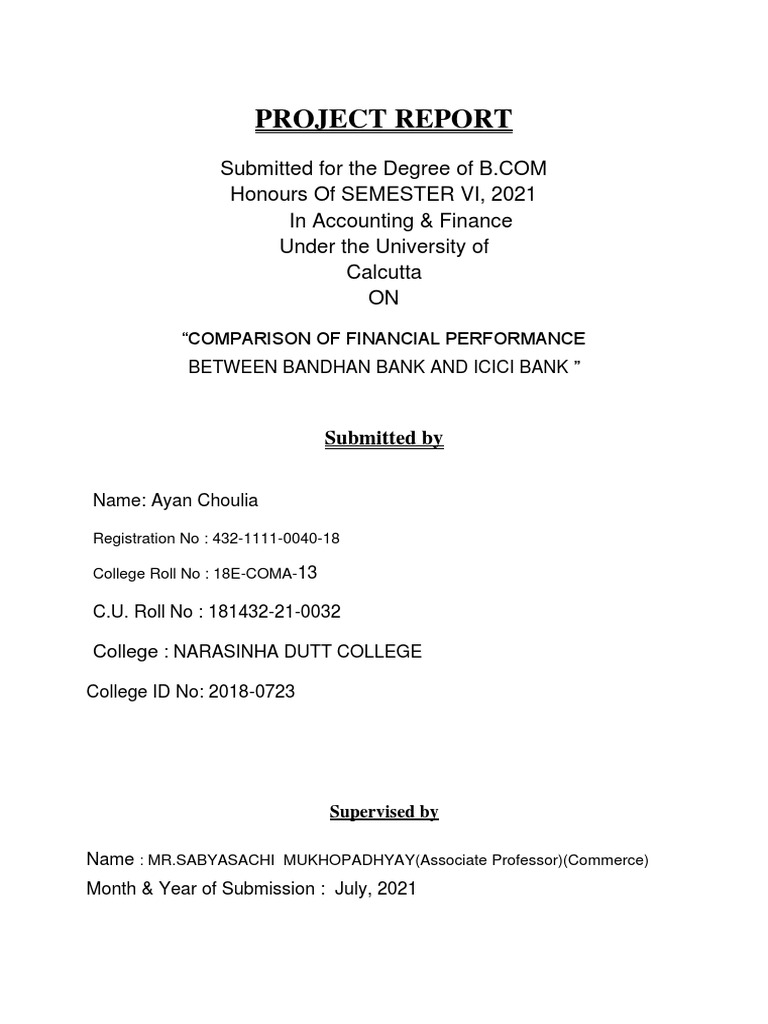 Project Report: Honours of SEMESTER VI, 2021 in Accounting & Finance ...