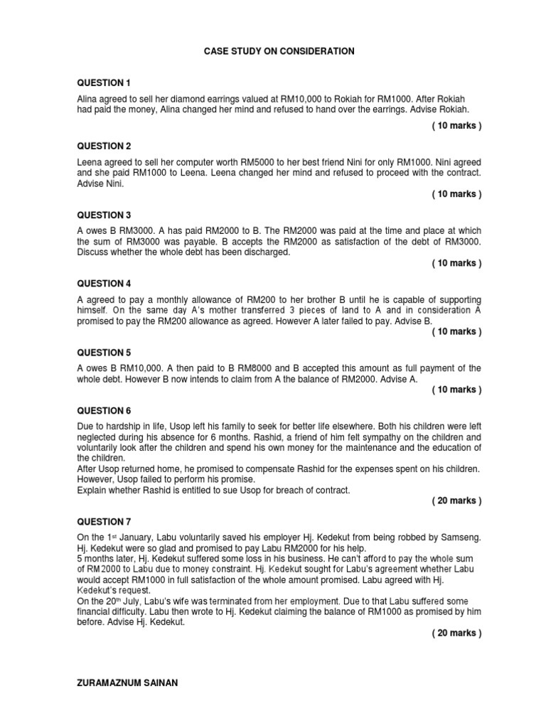 Case Study on Consideration Issues | PDF | Consideration | Debt