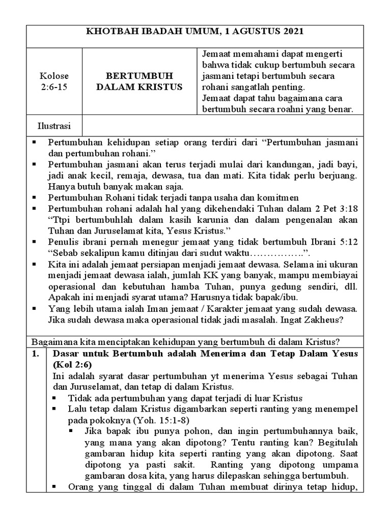 Bertumbuh Dalam Kristus Kol 2 6-15 | PDF