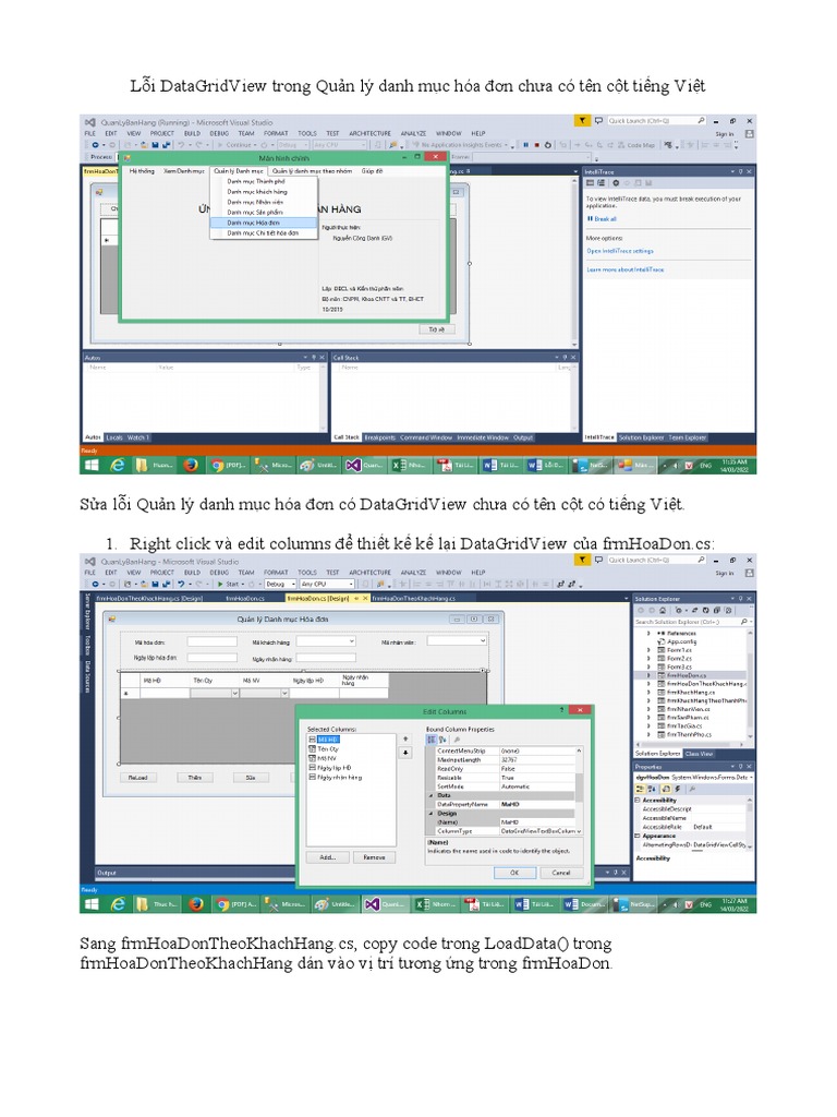 Lỗi DataGridView trong Quản lý danh mục hóa đơn chưa có tên cột tiếng Việt | PDF