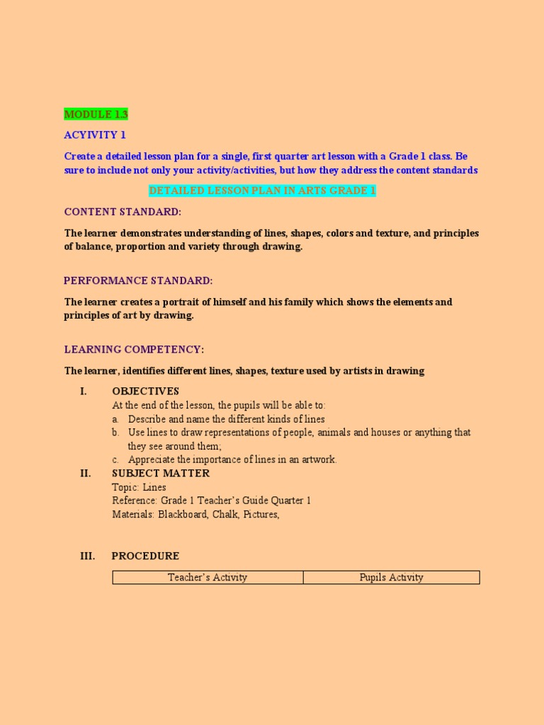 Art1 3 | PDF | Lesson Plan | Curriculum