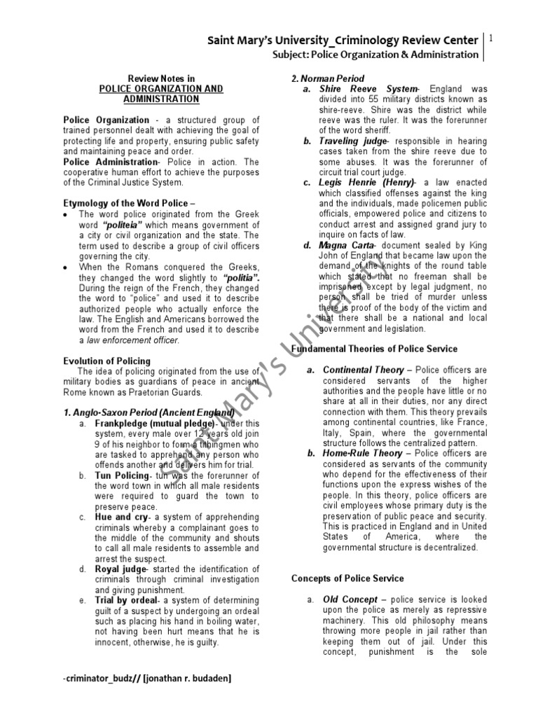 Police Org Review Notes | PDF | Police | Sergeant