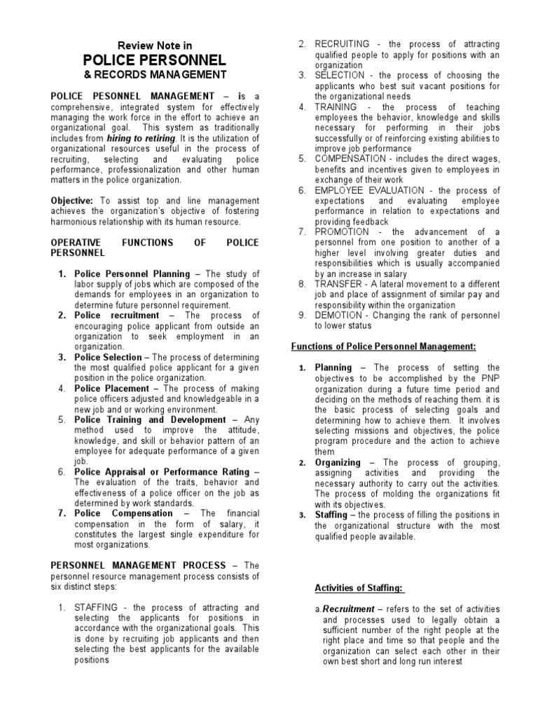 Reviewer in Police Personnel MGMT NEW1 | PDF | Employment | Human ...