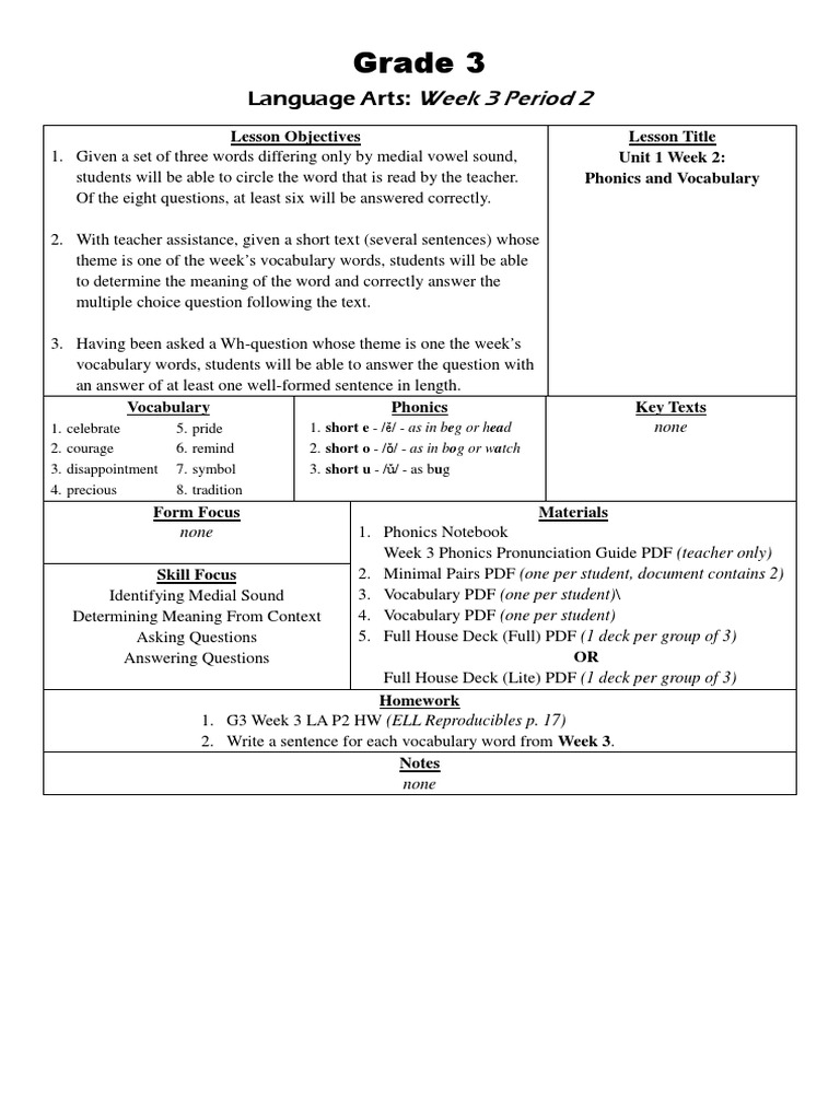 Grade 3: Language Arts | Download Free PDF | Phonics | Vocabulary