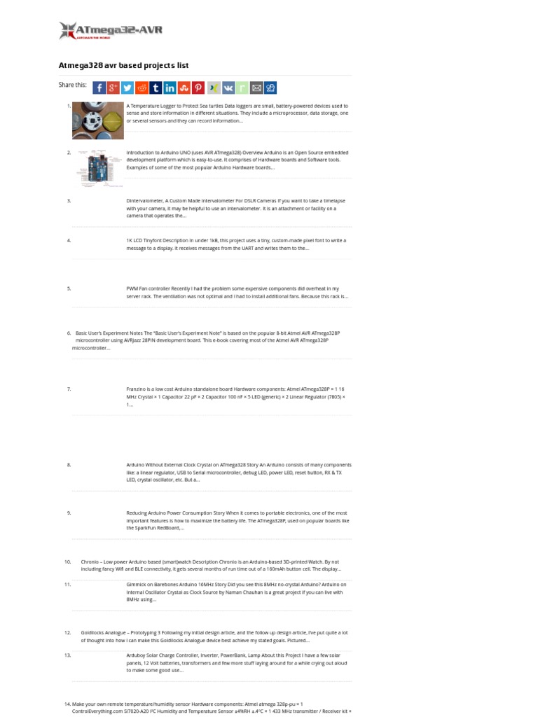 Atmega328 Avr Based Projects List ATMega32 AVR | PDF | Arduino | Microcontroller
