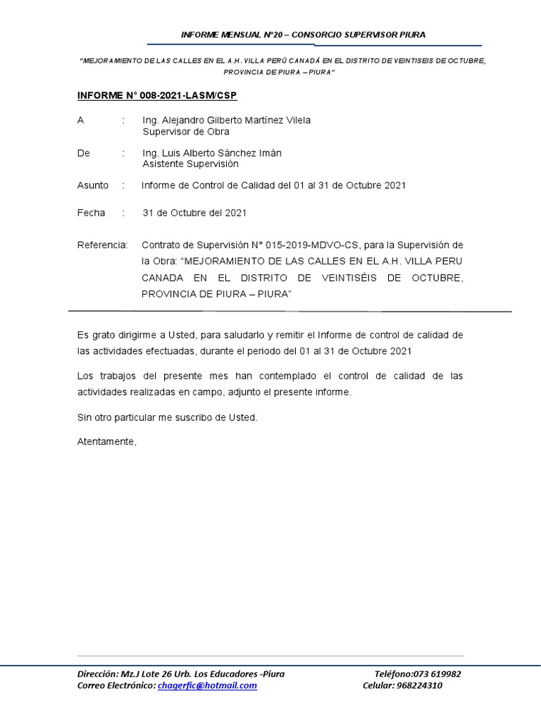 Informe de Control de Calidad N°20 | PDF