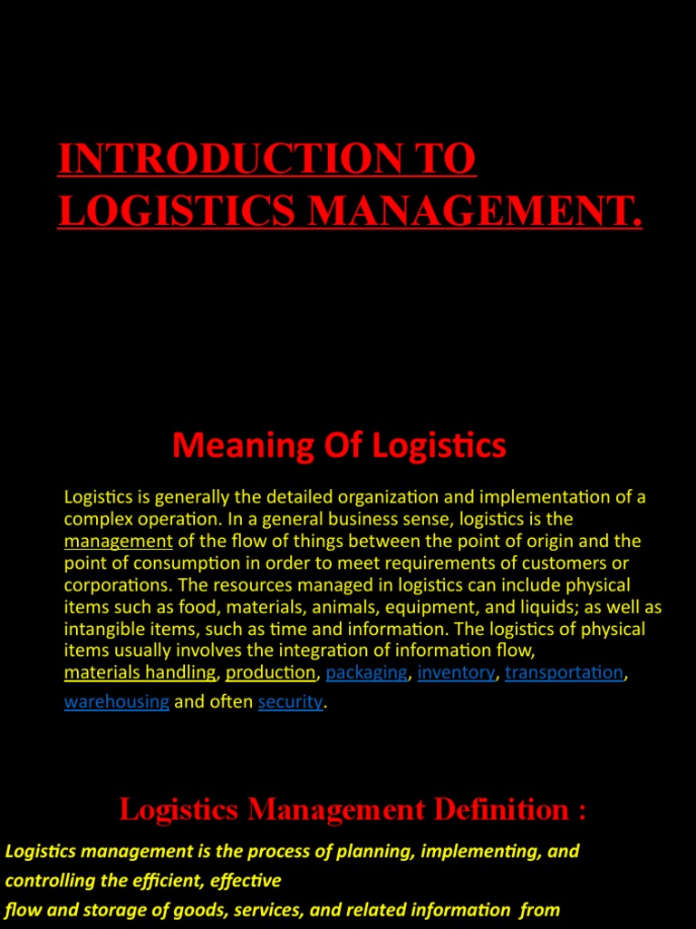 Introduction to Logistics Management | PDF | Logistics | Information ...