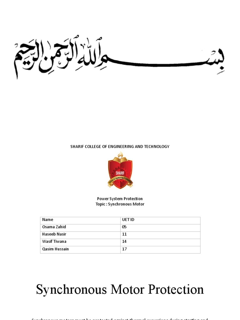 Synchronous Motor Protection | PDF
