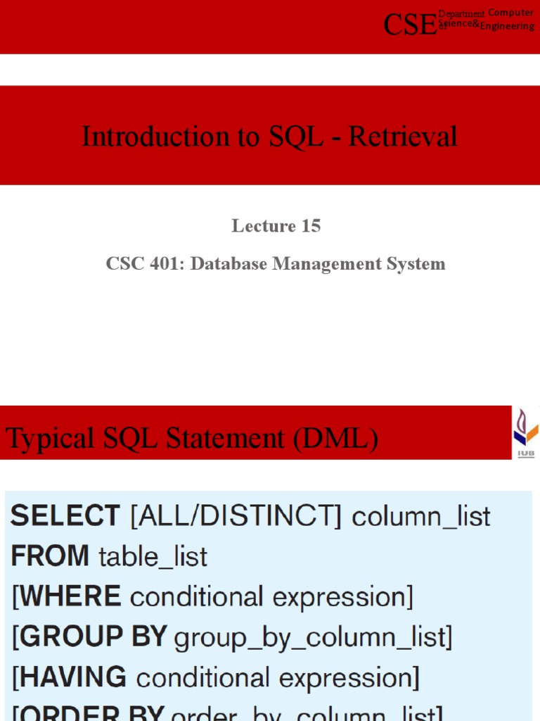 Introduction to SQL - Retrieval: Clauses of the SELECT Statement and Examples | PDF | Table ...