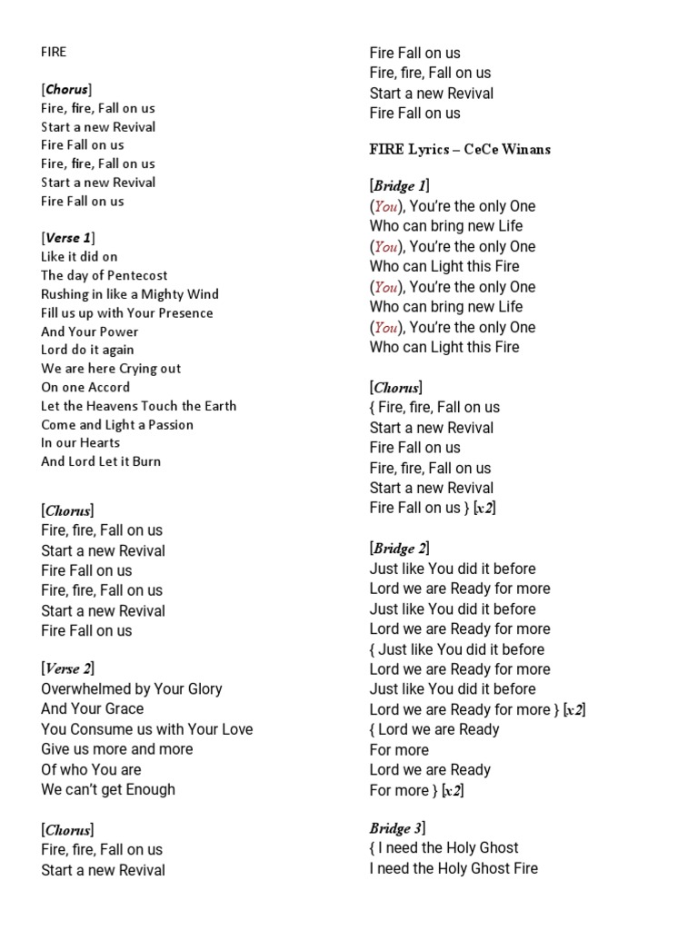 Fire Lyrics - Cece Winans: You You You You | PDF | Religious Belief And ...