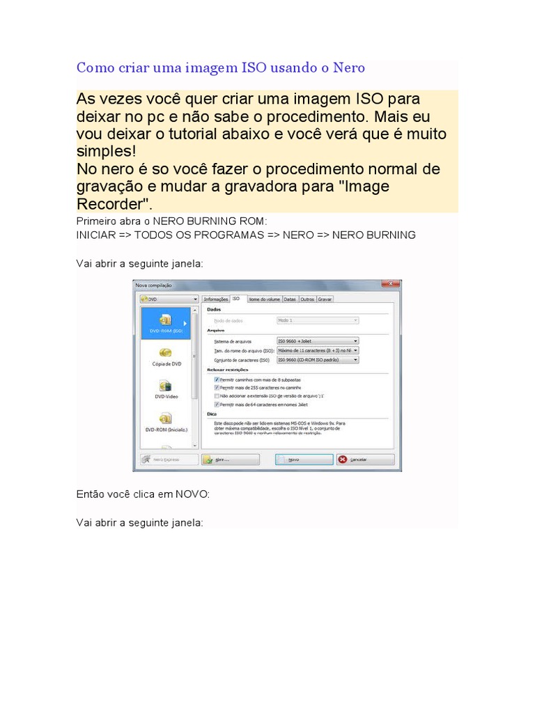 Como Criar Uma Imagem ISO Usando o Nero | PDF
