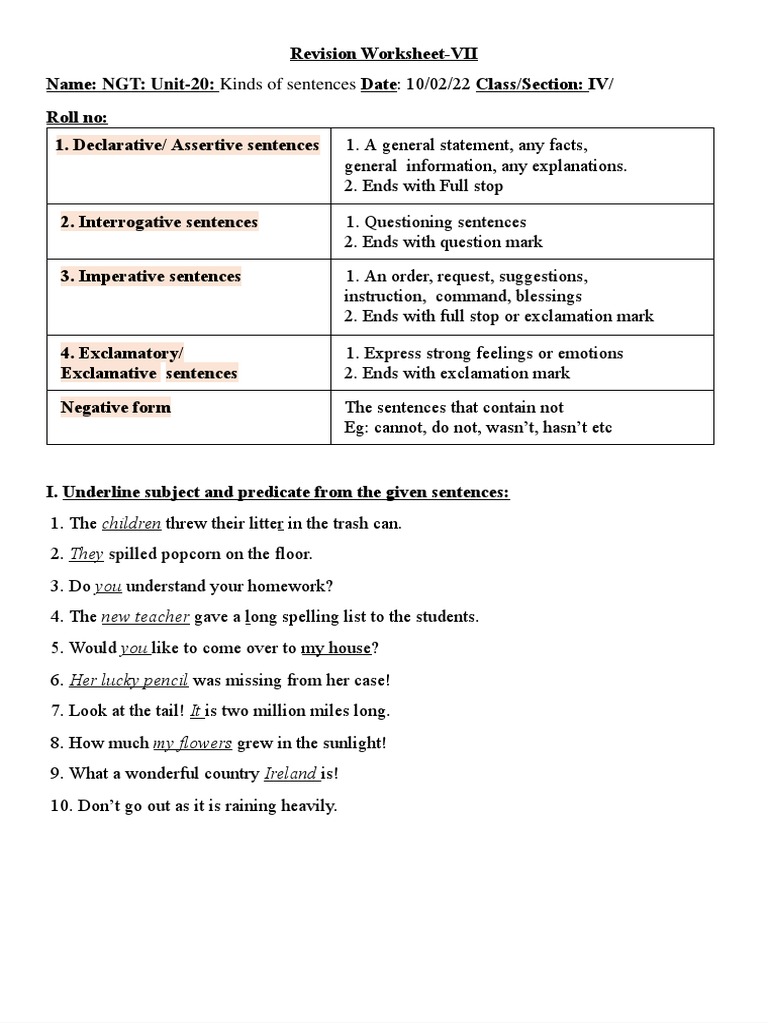 Revision Worksheet-VII | PDF