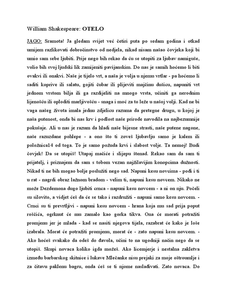 Otelo Jago Monolog | PDF