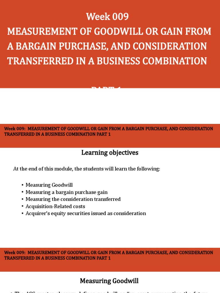 Chapter 8 - Measurement of Goodwill or Gain From A Bargain Purchase ...