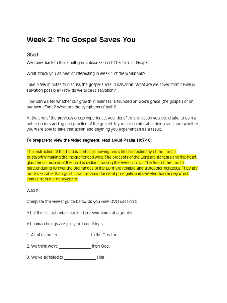 Week 2 - The Gospel Saves You - Explicit Gospel (Matt Chandler | PDF ...