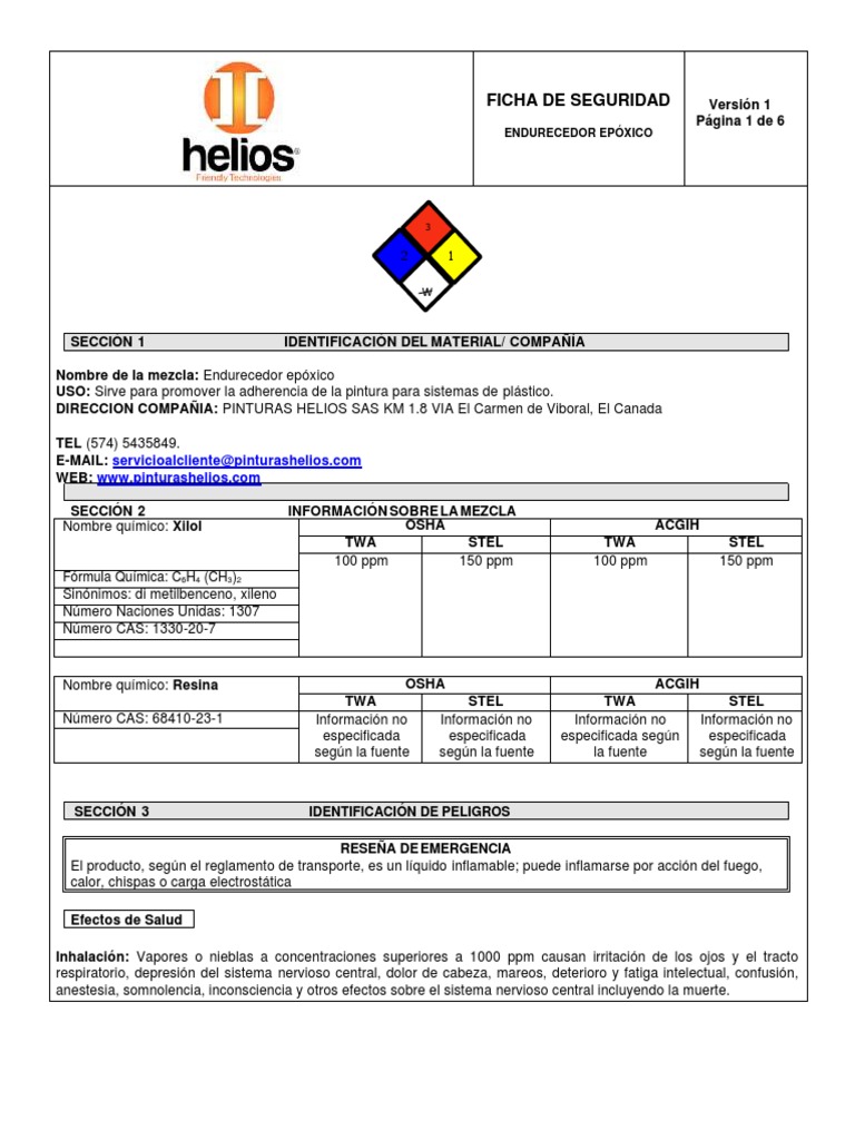 Hoja de Seguridad Endurecedor Epoxico | PDF | Residuos | Agua