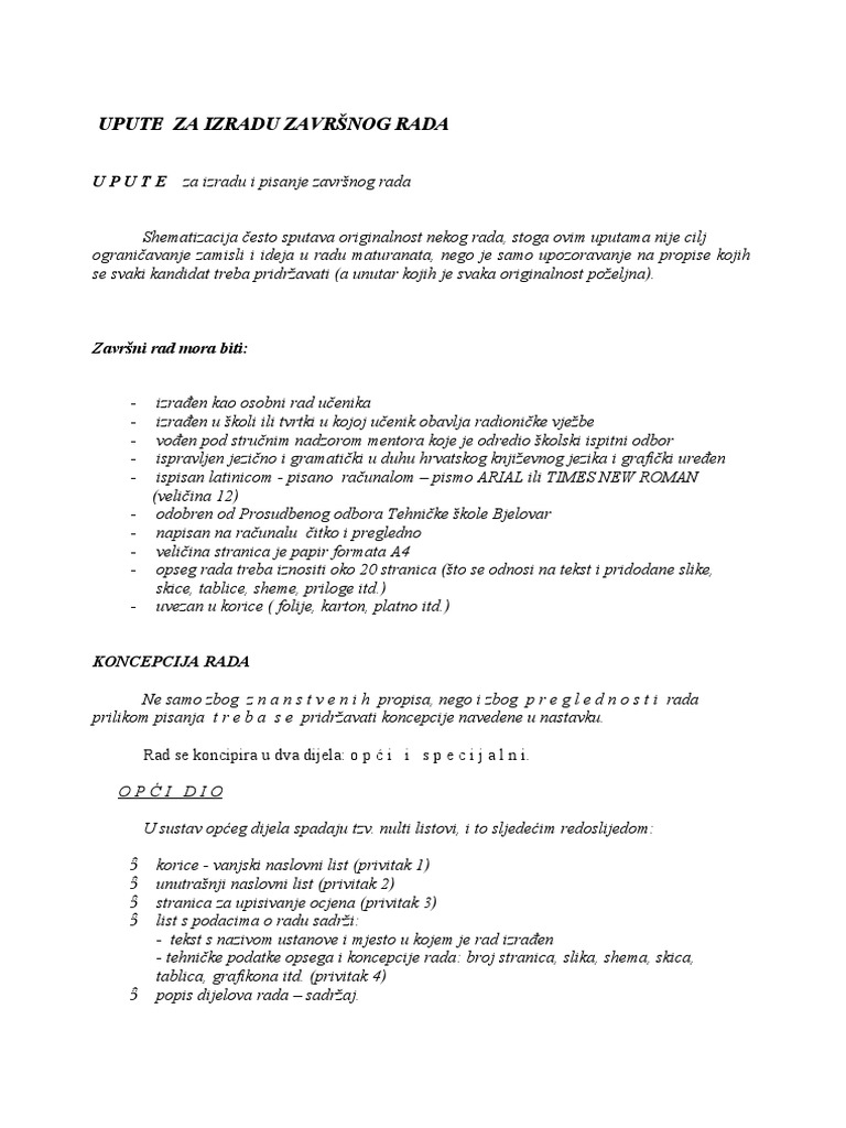 Upute Za Izradu Završnog Rada | PDF