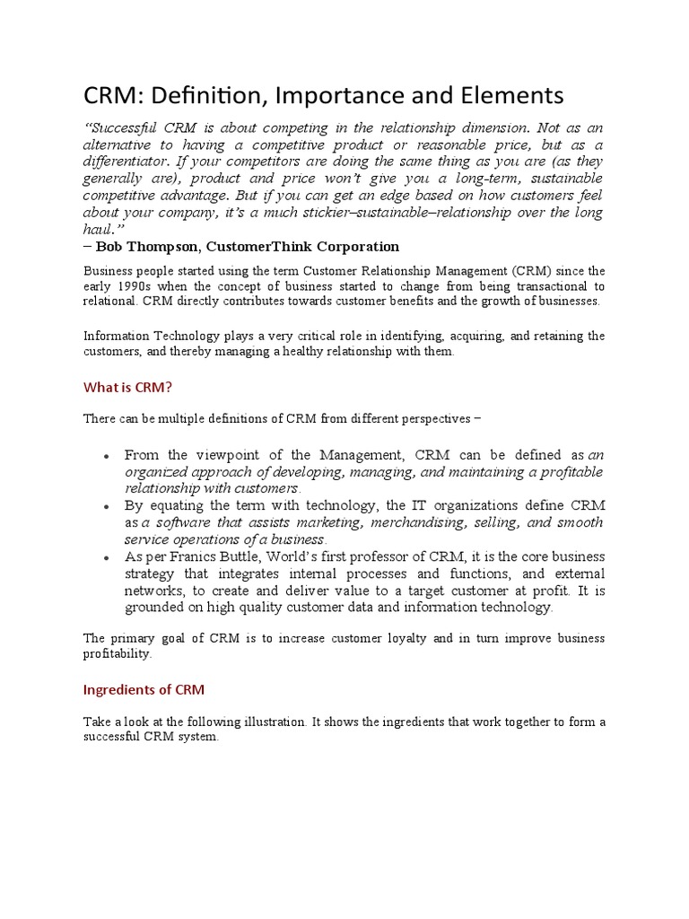 1.1 CRM - Definition & Concept | PDF | Customer Relationship Management ...