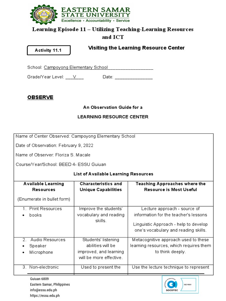 Learning Episode 11 - Utilizing Teaching-Learning Resources and ICT ...