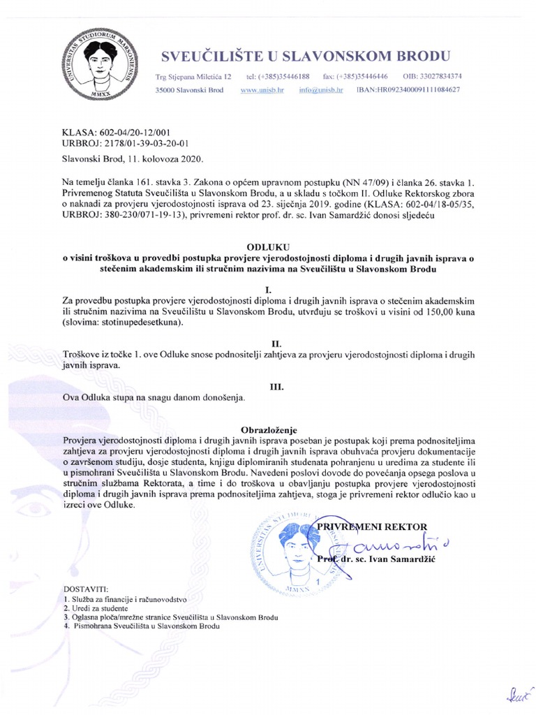 Odluka o Visini Troskova U Postupku Provjere Diploma I Drugih Javnih ...