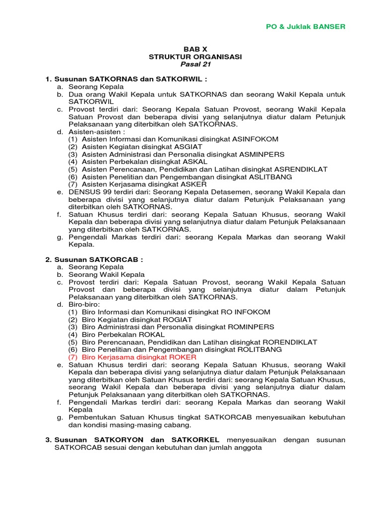Struktur Organisasi BANSER dan SATKOR | PDF
