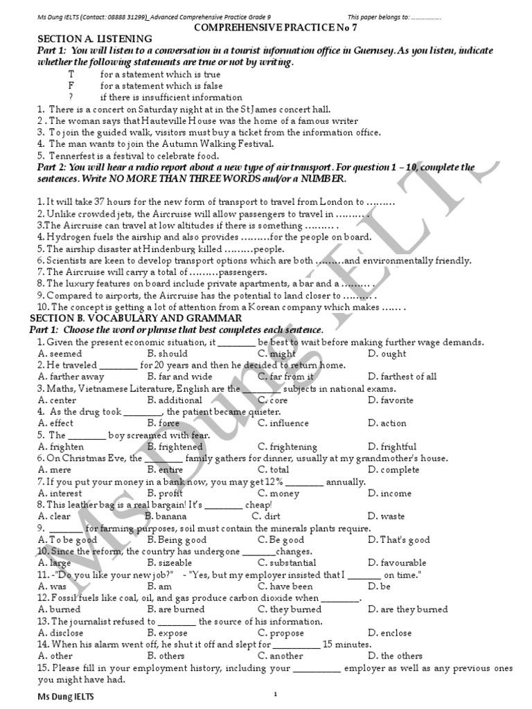 PRACTICE EXERCISE - PART III-Ms Dung IELTS | PDF