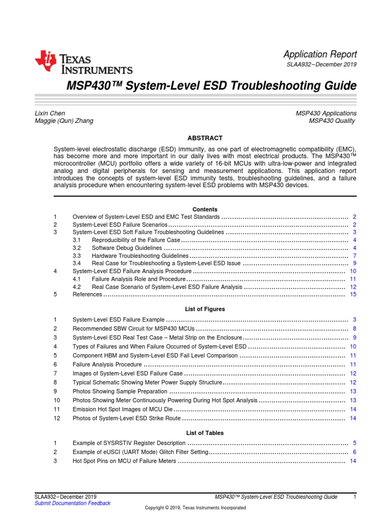 MSP430™ System-Level ESD Troubleshooting Guide: Application Report | PDF | Electromagnetic ...