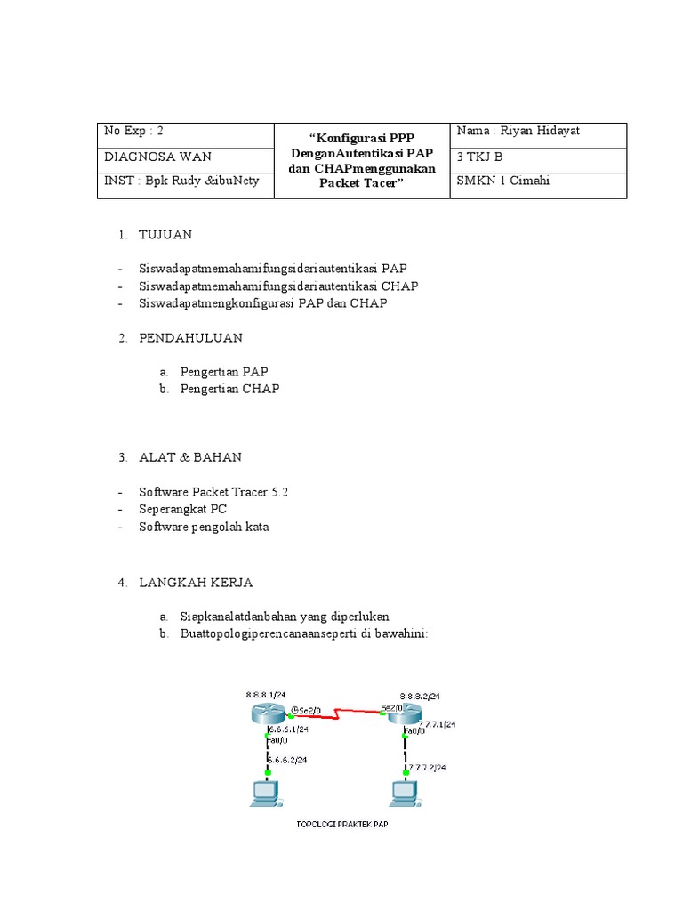 Laporan Praktek PAP Dan CHAP (Packet Tracer) | PDF