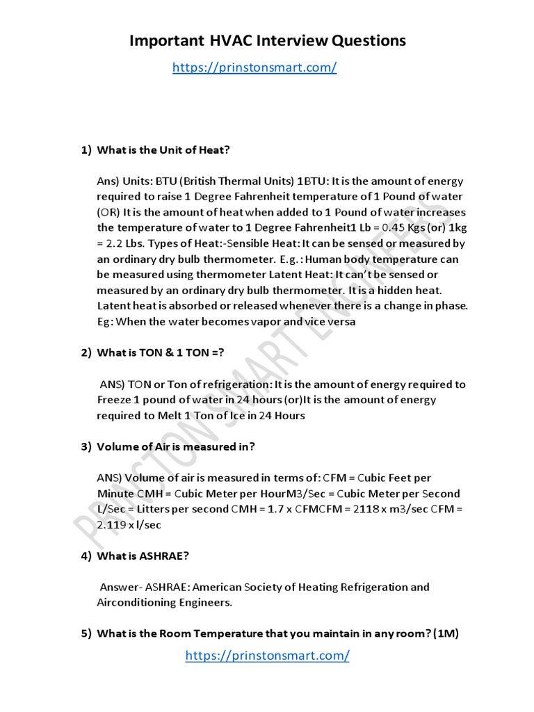 Important HVAC Interview Questions: 1) What Is The Unit of Heat? | PDF ... Important HVAC Interview Questions: 1) What Is The Unit of Heat? | PDF ...