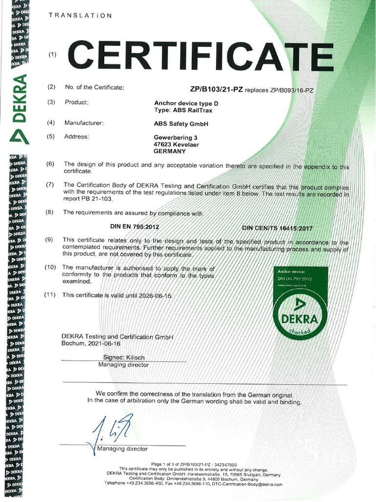 Certificate Rail System ABS RailTrax | PDF | Components | Manufactured ...