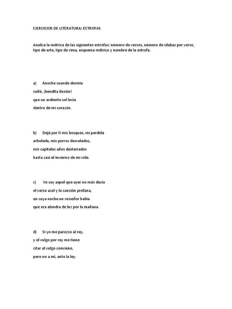 Ejercicios de Estrofas y Métrica | PDF | Arte