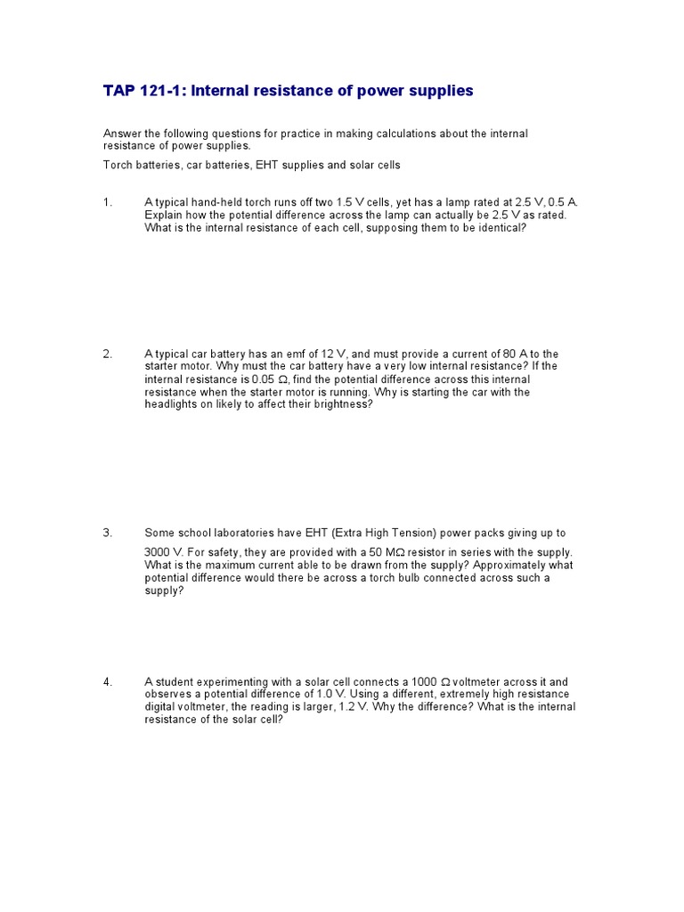 Episode 121 1 Internal Resistance of Power Supplies | PDF | Flashlight ...
