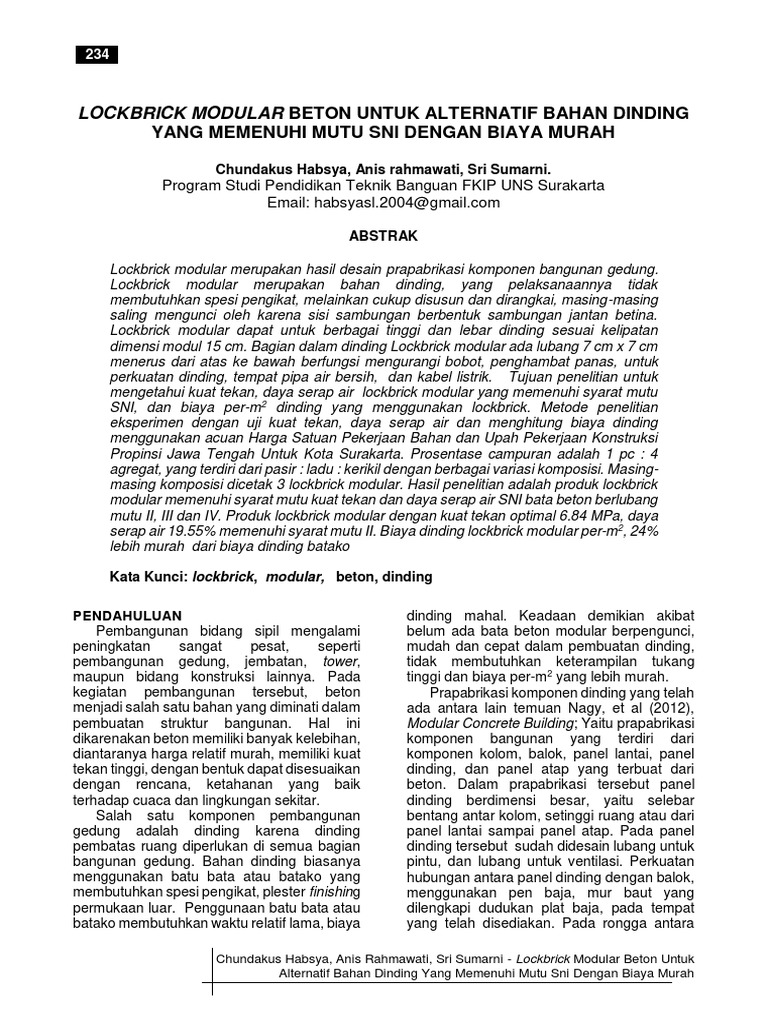 Lockbrick Modular: Dinding Murah SNI | PDF | Teknologi & Rekayasa