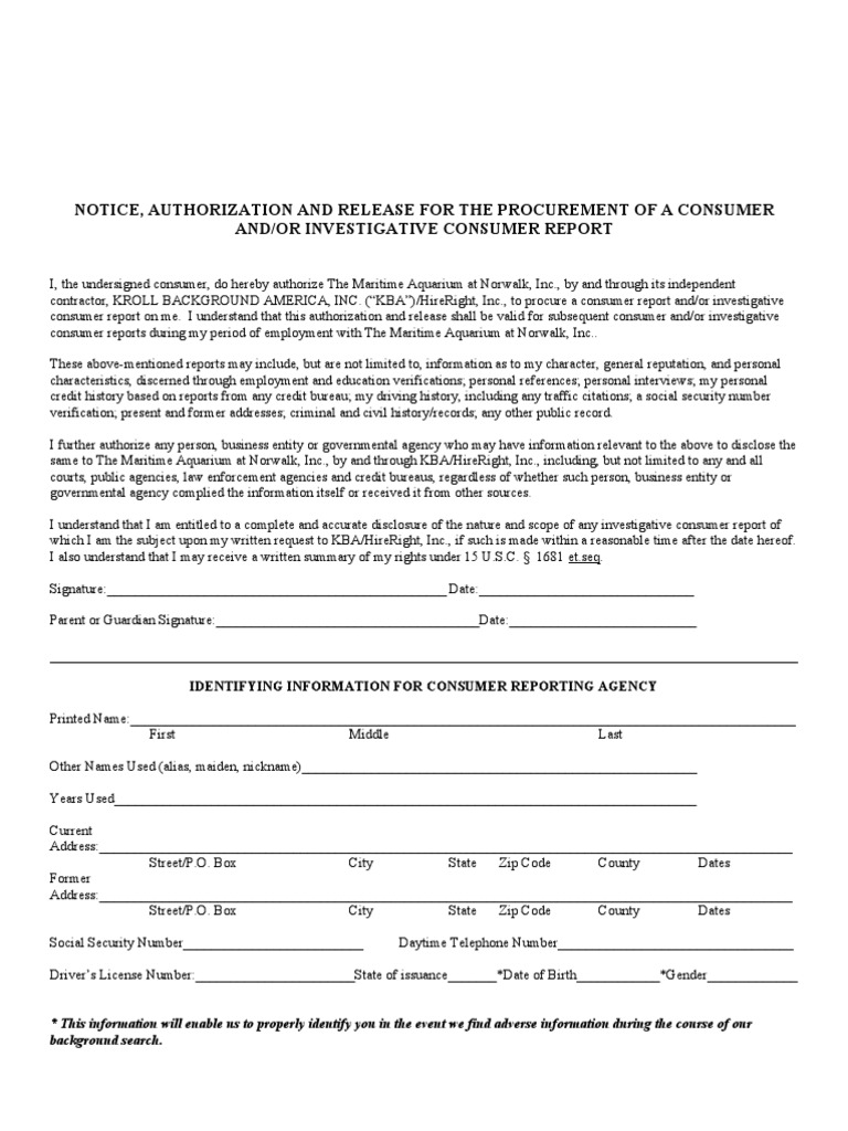 Background Authorization Form | Credit Bureau | Social Institutions ...