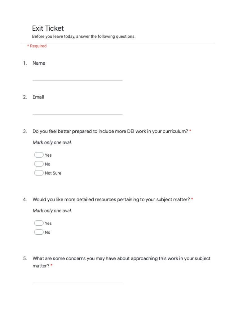 Exit Ticket - Google Forms | PDF | Career & Growth | Wellness