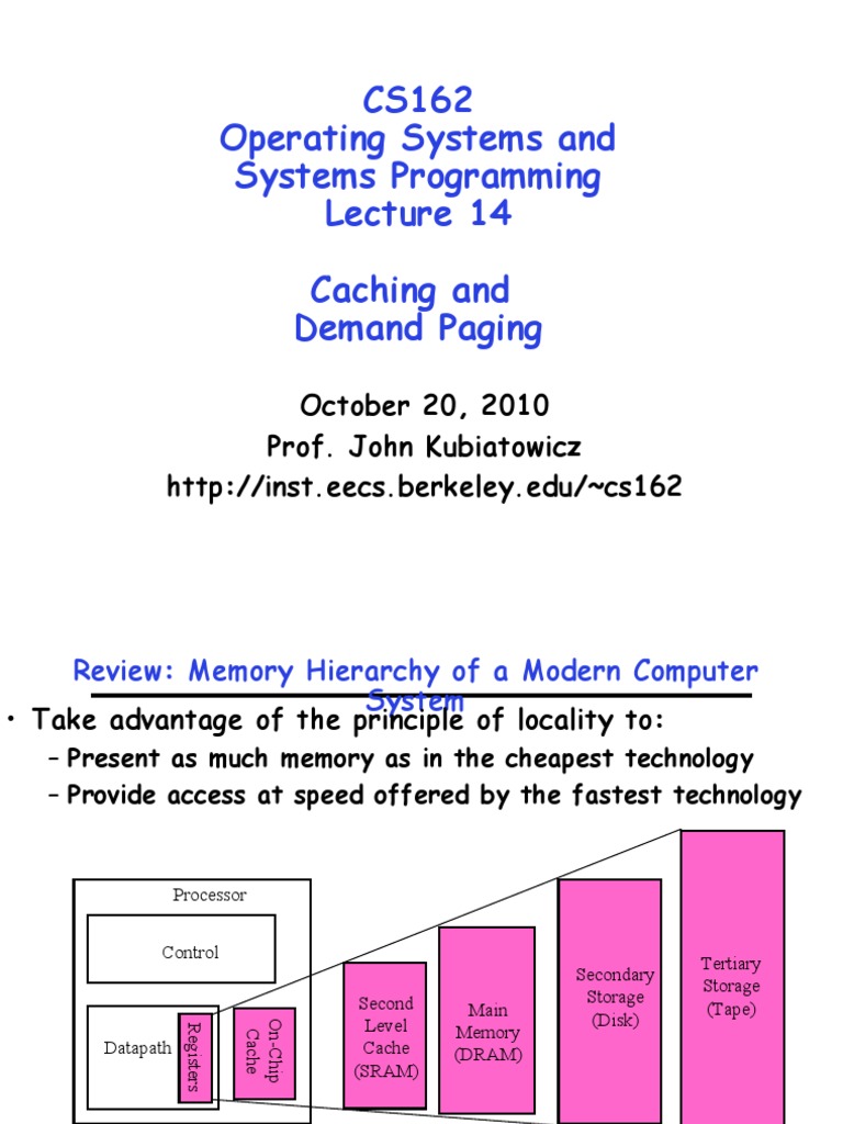 CS162 Operating Systems and Systems Programming Caching and Demand Paging | PDF | Cpu Cache ...