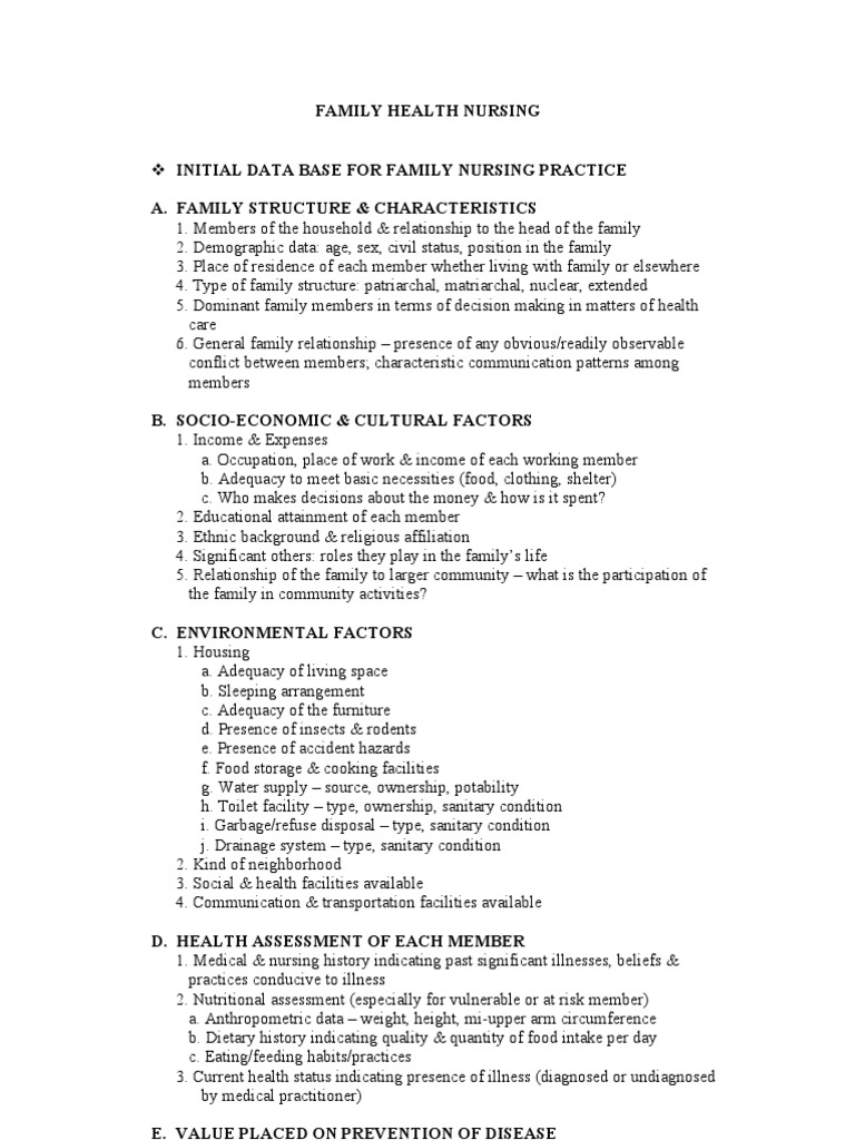 Family Health Nursing Guide | PDF | Health Care | Sanitation