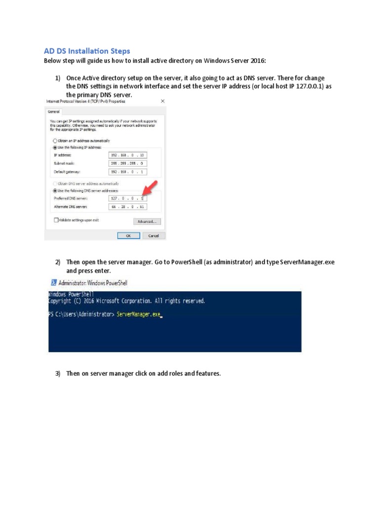 AD DS Setup on Windows Server 2016 | PDF