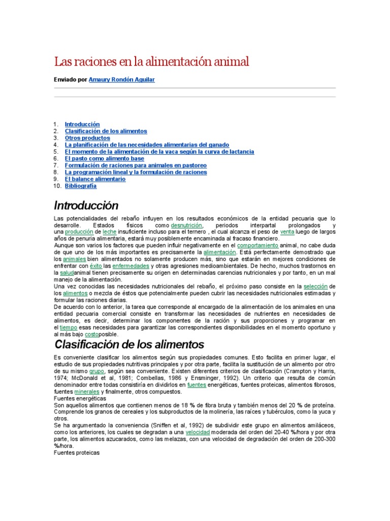 Raciones para Alimentación Animal | PDF | Alimentos | Dieta y nutrición