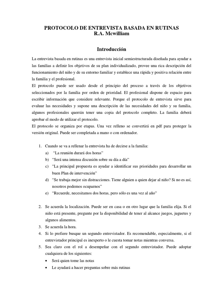 Entrevista en Rutinas Familiar (EBR) | PDF