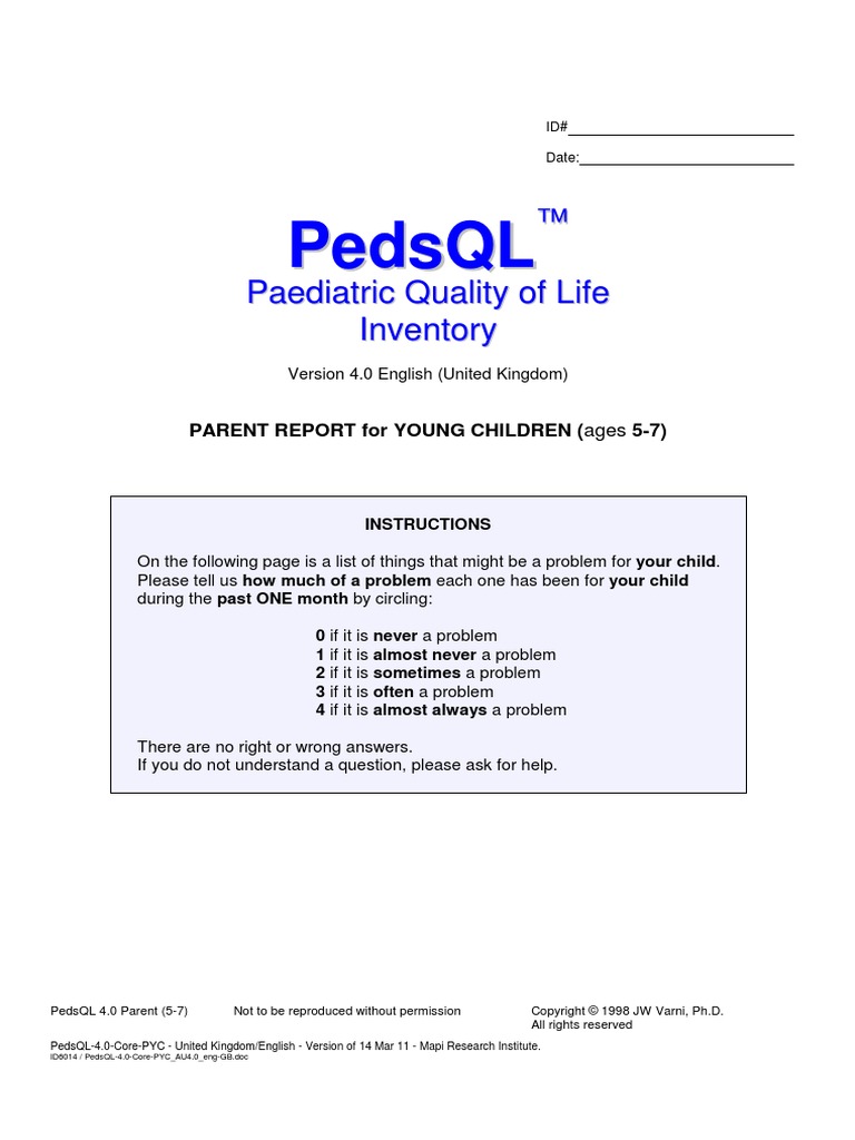 Escala PedsQL 5-7 | PDF | Feeling