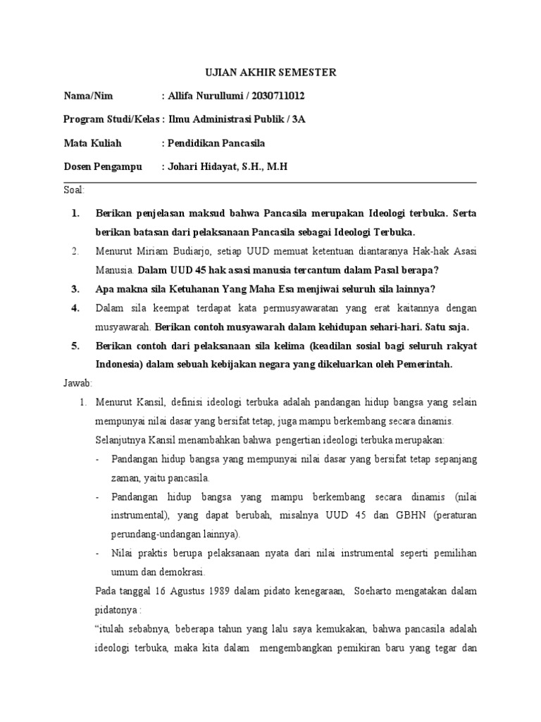 Pancasila: Ideologi Terbuka dan Implementasinya | PDF | Ilmu Sosial | Agama & Spiritualitas