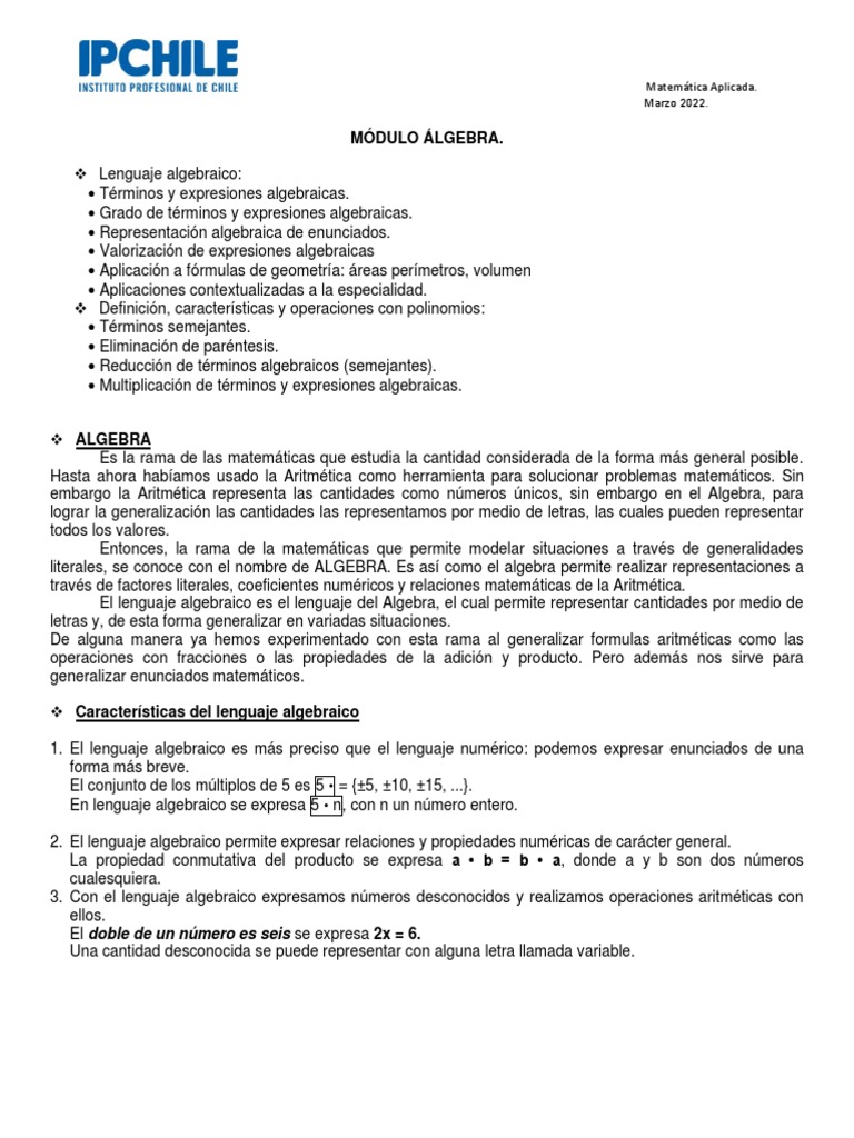 Modulo Algebra | PDF | Álgebra | Multiplicación