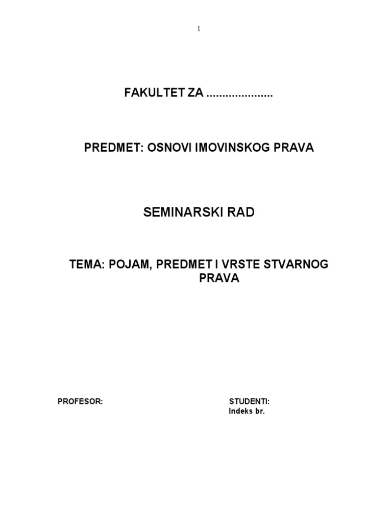 1531 Pojam, Predmet I Vrste Stvarnog Prava | PDF