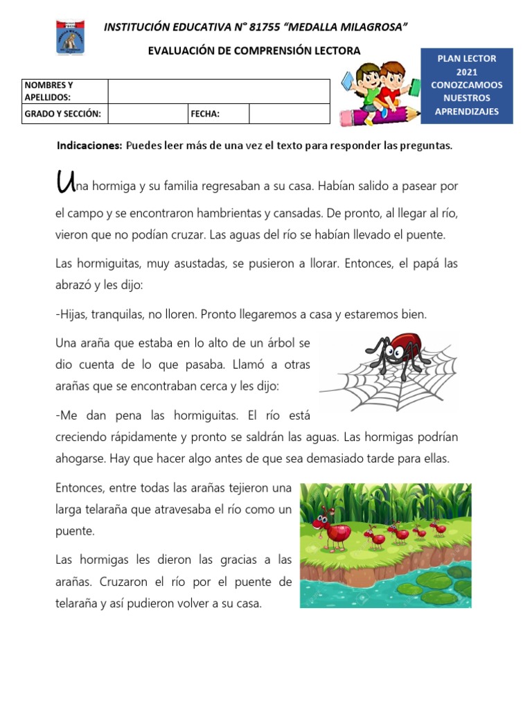 Evaluacion de Plan Lector (2 Grado) | PDF | Hormiga