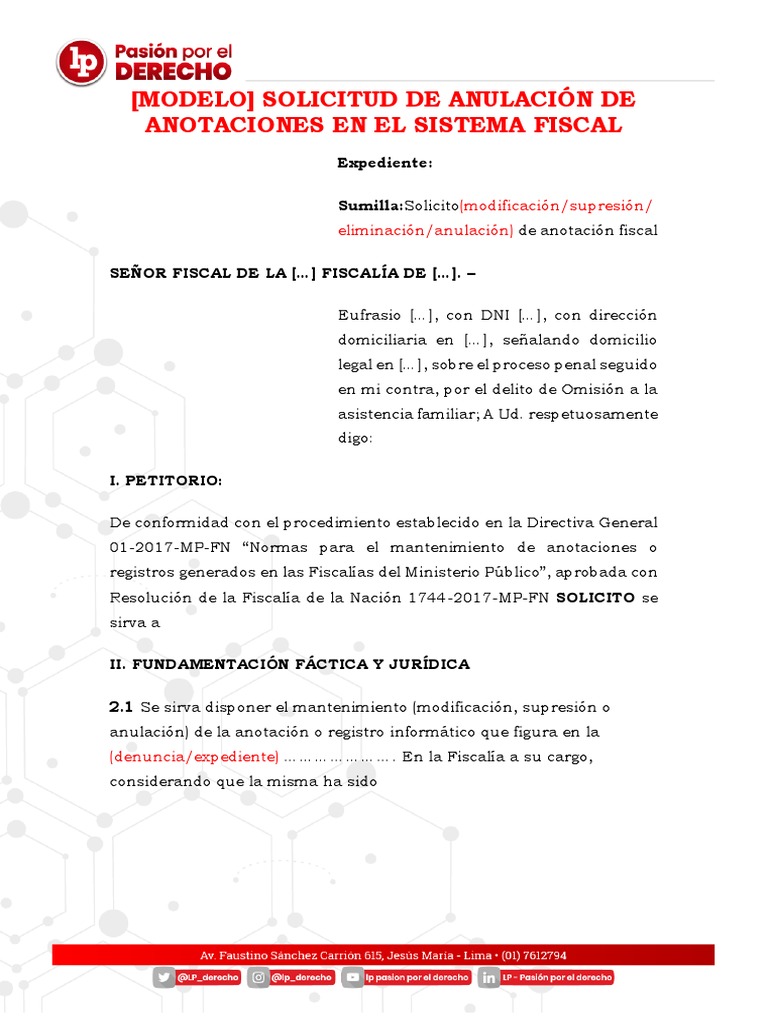 MODELO Solicitud de Anulacion de Anotacion en El Sistema Fiscal | PDF ...