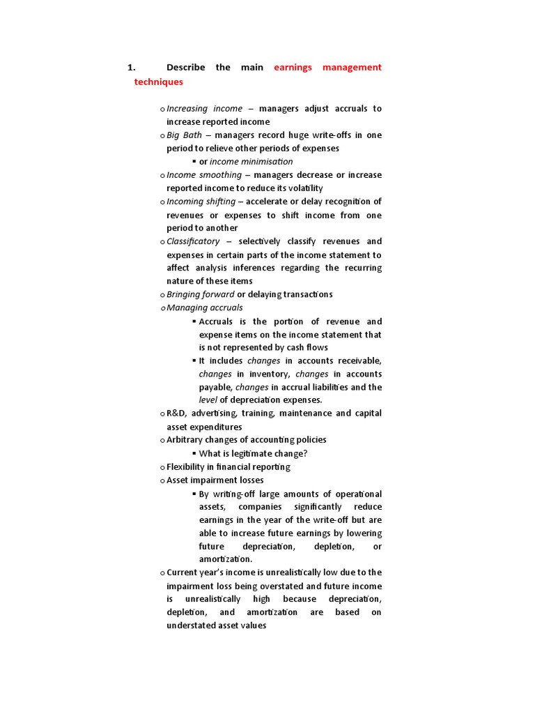 Describe The Main: Earnings Management Techniques | PDF | Option ...