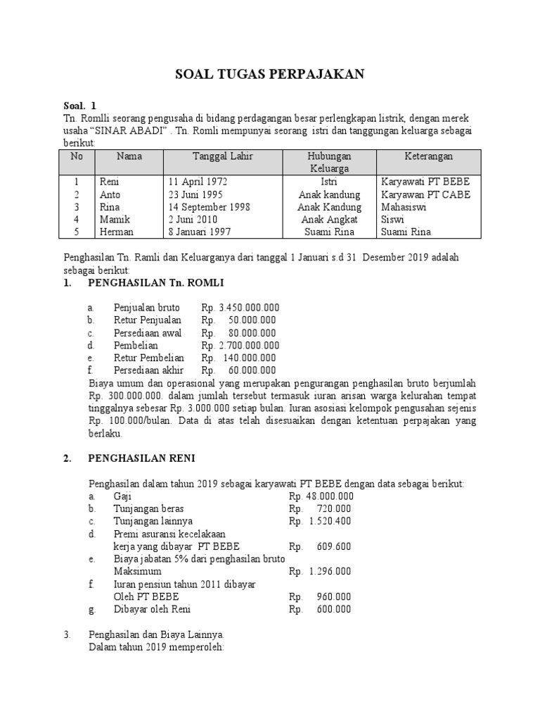 Soal Tugas 1 Perpajakan | PDF | Bisnis