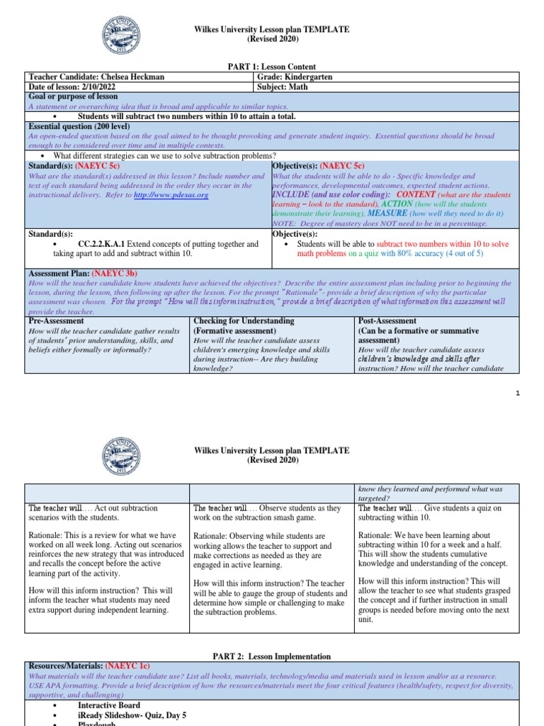 Kindergarten Math Subtraction Plan | PDF | Teachers | Lesson Plan